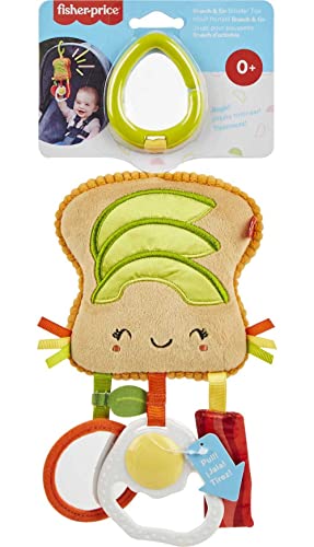 Fisher Price Pretend Food Brunch & Go Stroller Toy with 3 Breakfast-Themed Hanging Sensory Toys for Take-Along Play