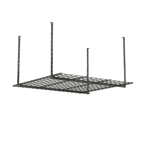 HyLoft 00625 45-Inch by 45-Inch Overhead Storage System, Ceiling Mount Garage Organization Rack, Hammertone & 00682 Add-On Storage Hook Accessory for Model 625 and 651, Hammertone, 4-Pack