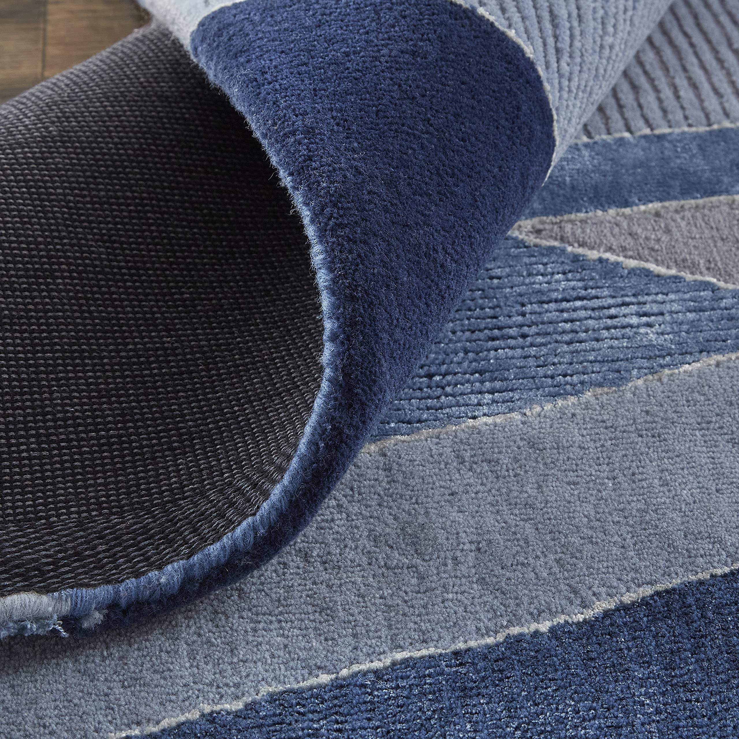 Feizy Rugs - Nash Tufted Graphic Wool Rug, Navy Blue/Opal Gray, 10ft x 14ft Area Rug