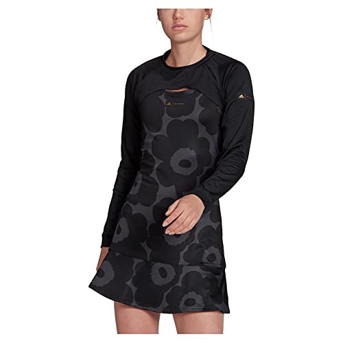 adidas Women's Primeblue Aeroready Marimekko Tennis Shrug, Black/Gold Metallic, X-Large