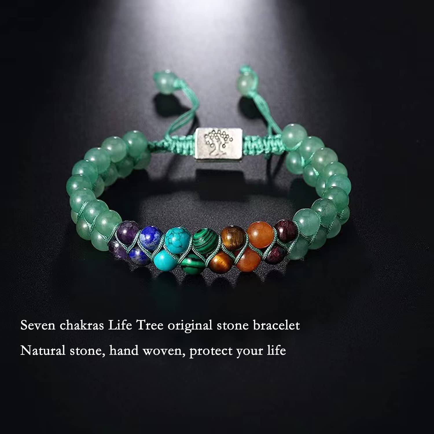 7 Chakra Yoga Meditation Bracelet Protection Bracelet , Double Layer Natural Gemstone Beads Bracelets,Tigers Eye Black Obsidian Hematite Black Agate Healing Crystal Bracelet,Feng Shui Handmade