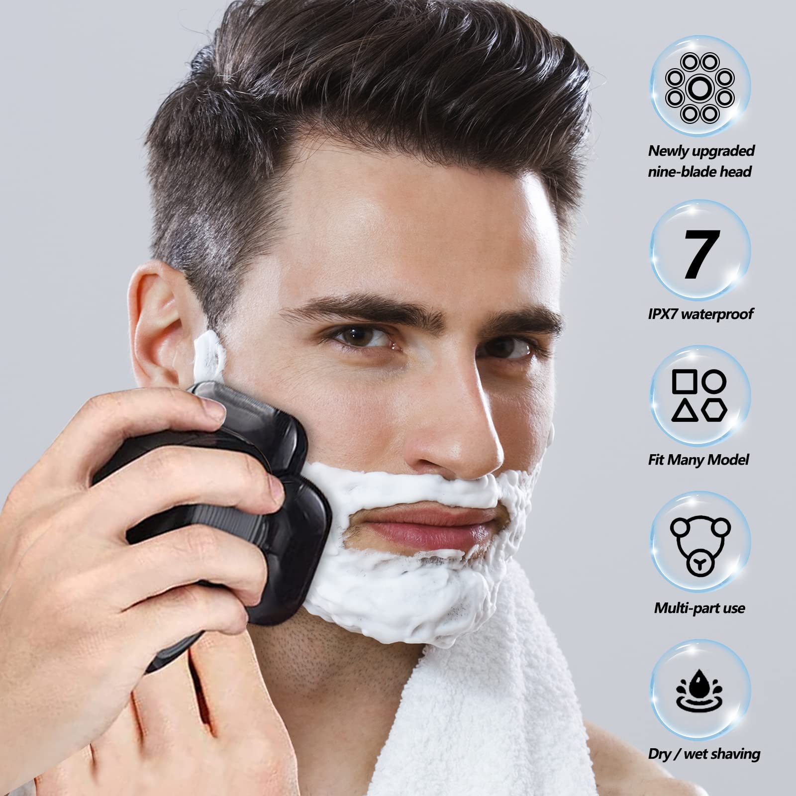 9 Blades Head Shaver Replacement Heads, Men's Electric Shaver Replacement Heads, Universal Head Shavers for Bald Men Compatible Wet and Dry