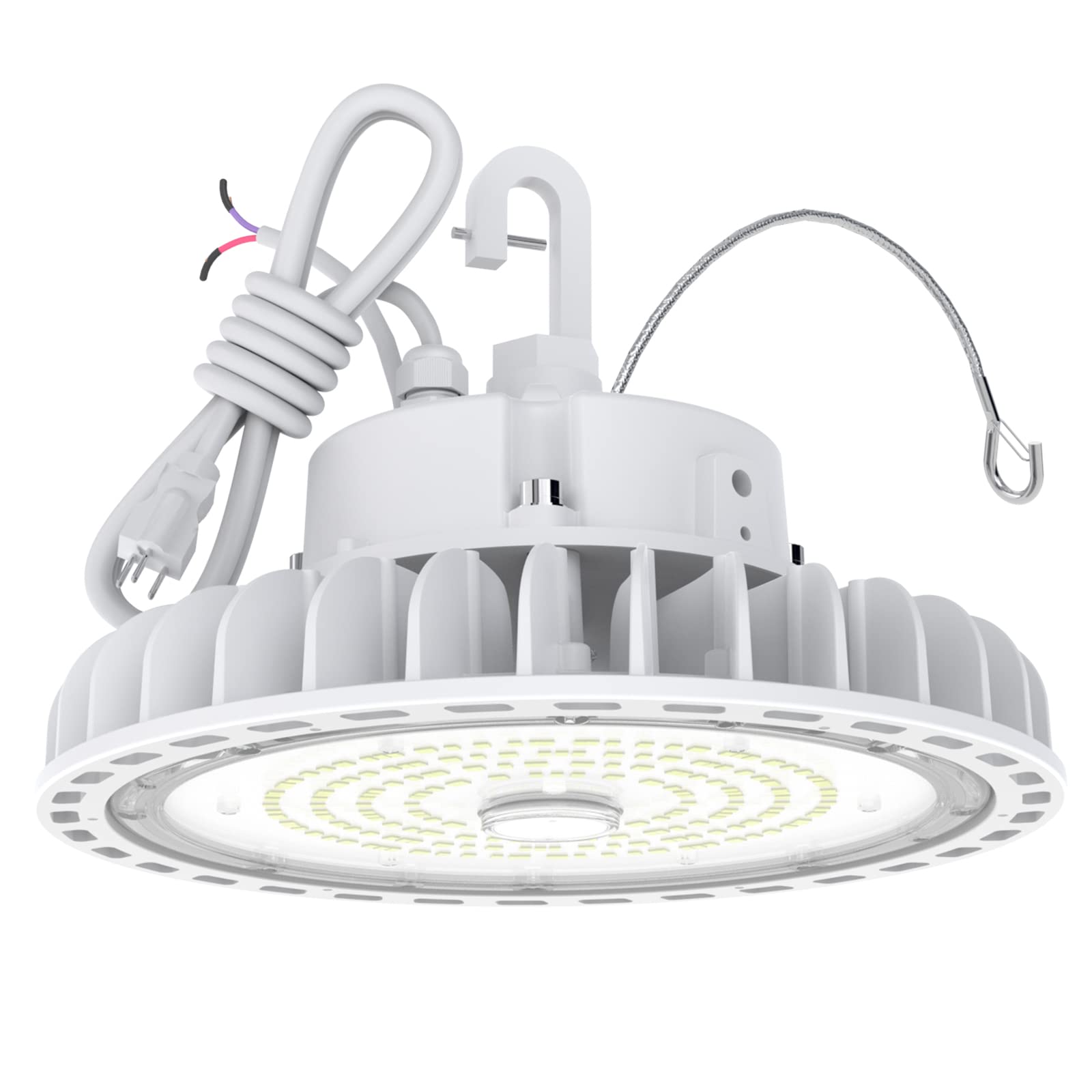 HYPERLITE High Bay Led Lights 100W 13,500LM (135lm/w) 4000K CRI>80 1-10V Dimmable 5' Cable with 110V Plug Hanging Hook Safe Rope UL Listed High Bay Led Light for Warehouse Gym Workshop