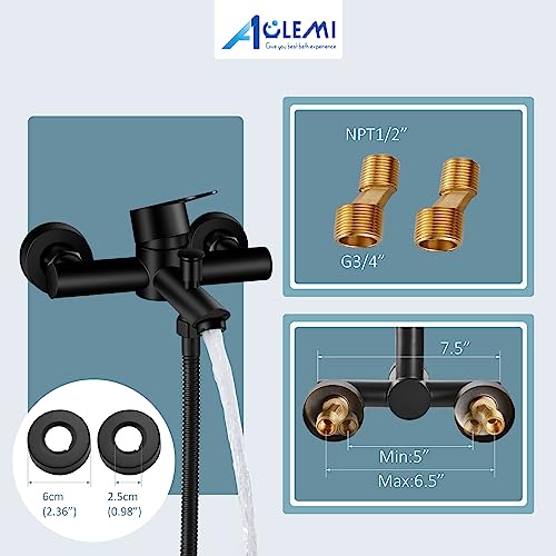 Aolemi Matte Black Wall Mount Bathtub Faucet with Handheld Sprayer Single Handle Shower Mixer Tap 6 Inch Center Bathroom Tub Faucet Stainless Steel SUS304