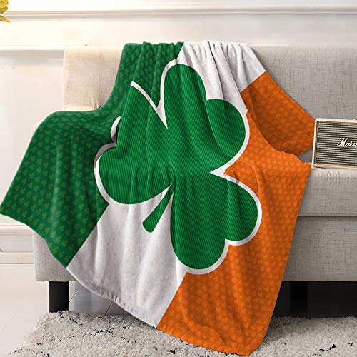 Luxury Extra Soft Throw Blanket St. Patrick's Day Irish Flag Printed Flannel Fleece Reversible Blankets Super Warm Cozy Couch Blanket 40x50Inches