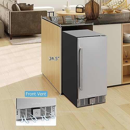 COSTWAY 115 Cans Compact Beverage Refrigerator, 2.9 Cu.ft Drink Cooler with Adjustable Shelves & Stainless Steel Door, 32℉-50℉, Built-in or Freestanding Mini Beverage Fridge for Apart, Office