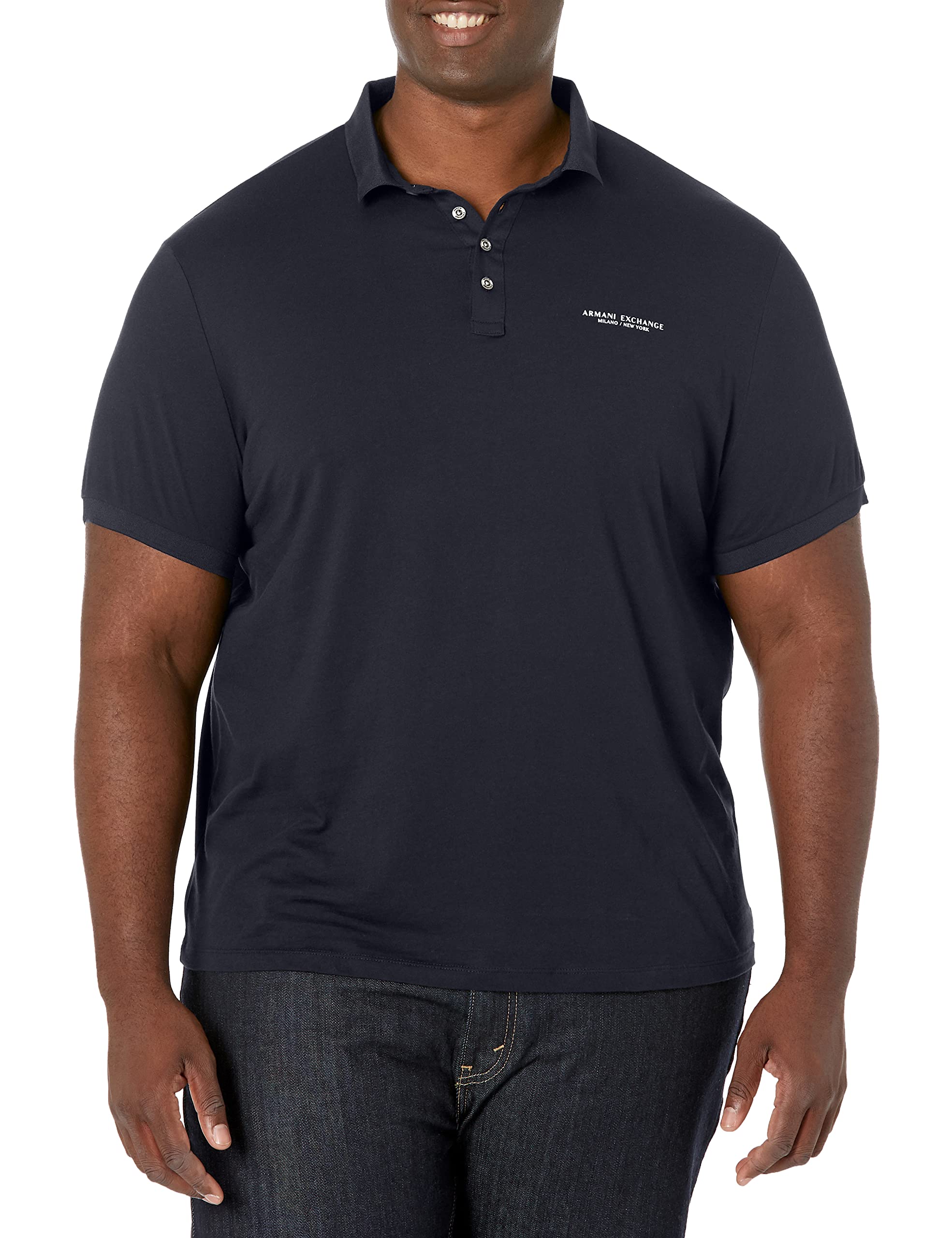 A|X ARMANI EXCHANGE Men's Short Sleeve Contrast Logo Jersey Polo, Navy, M
