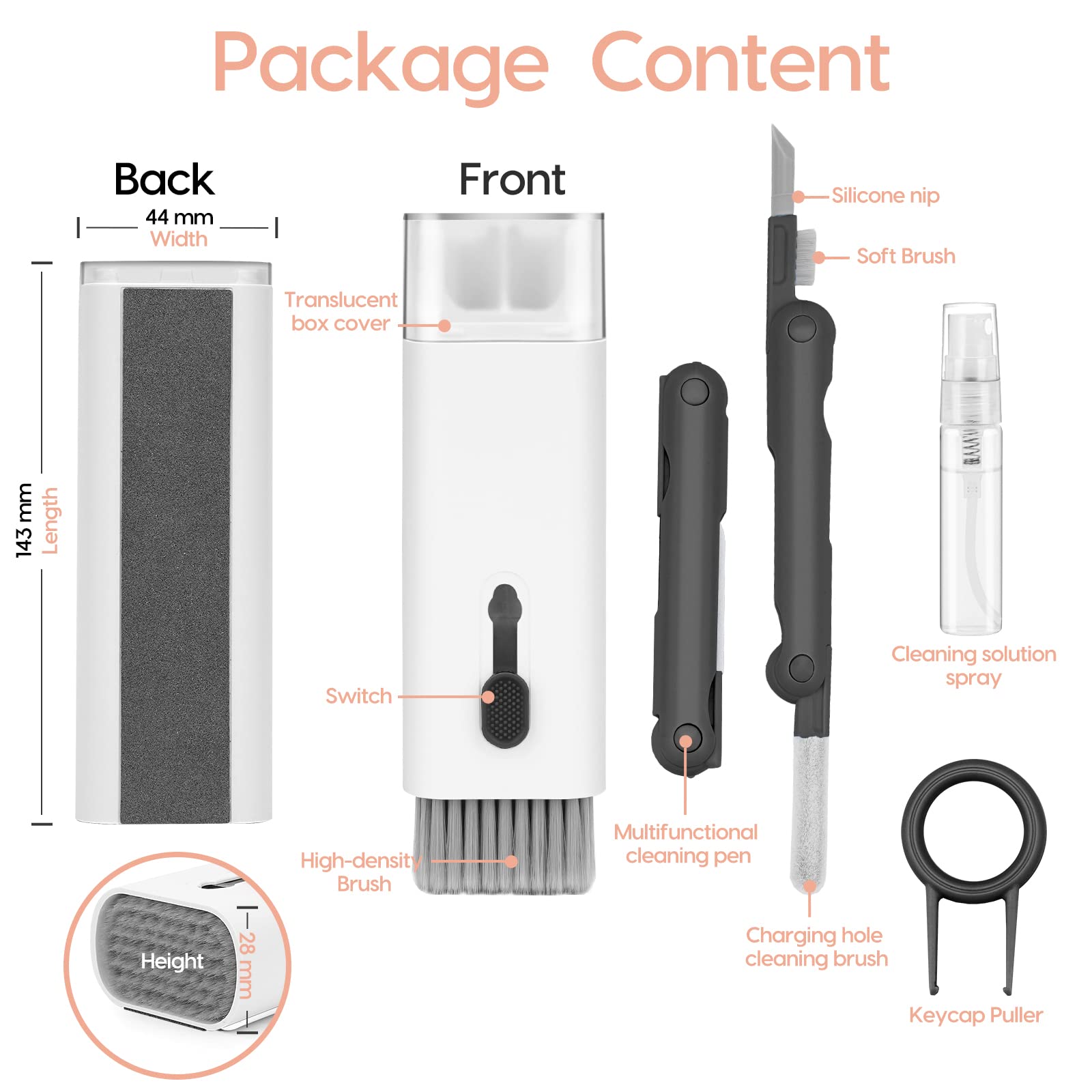 7 in 1 Airpod Pro Cleaner Kit with Spray,MMH Multi-Function Electronic Keyboard MacBook Laptop Screen Earbud Cleaner Kit Tool with Cleaning Pen Brush for iPod,Phone,Tablet,PC,Computer,Headphone Pink