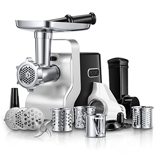 Electric Meat Grinder Heavy Duty - 5 in1 Home Meat Grinder - 3000W Max Powerful - Sausage Stuffer - Slicer/Shredder/Grater - Kubbe & Tomato Juicing Kits - 3 Stainless Steel Grinding Plates - Size #12