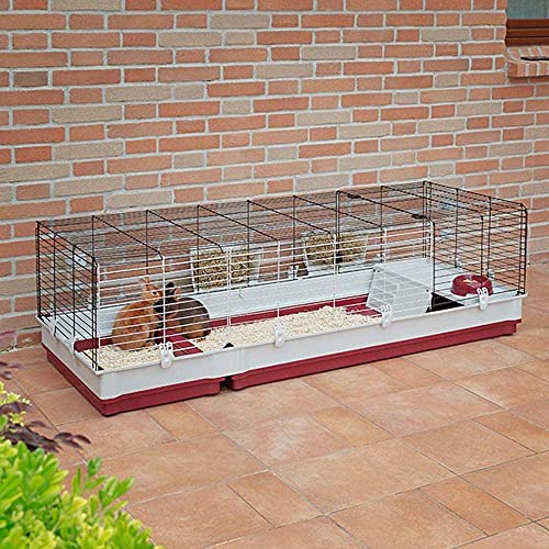 Ferplast Rabbit cage KROLIK 160, Guinea Pig and Rabbit House, Assembly kit. Separate Extension Through Metallic Grill, Accessories are Included, 162 x 60 x h 50 cm Bordeaux