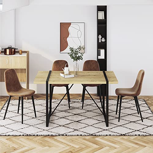 Dining Chairs Set of 4,Modern Mid Century Living Room Side Chairs with Metal Legs, Washable PU Leather, Armless Side Chairs for Kitchen Lounge Farmhouse, Rustic Brown, 4PCS