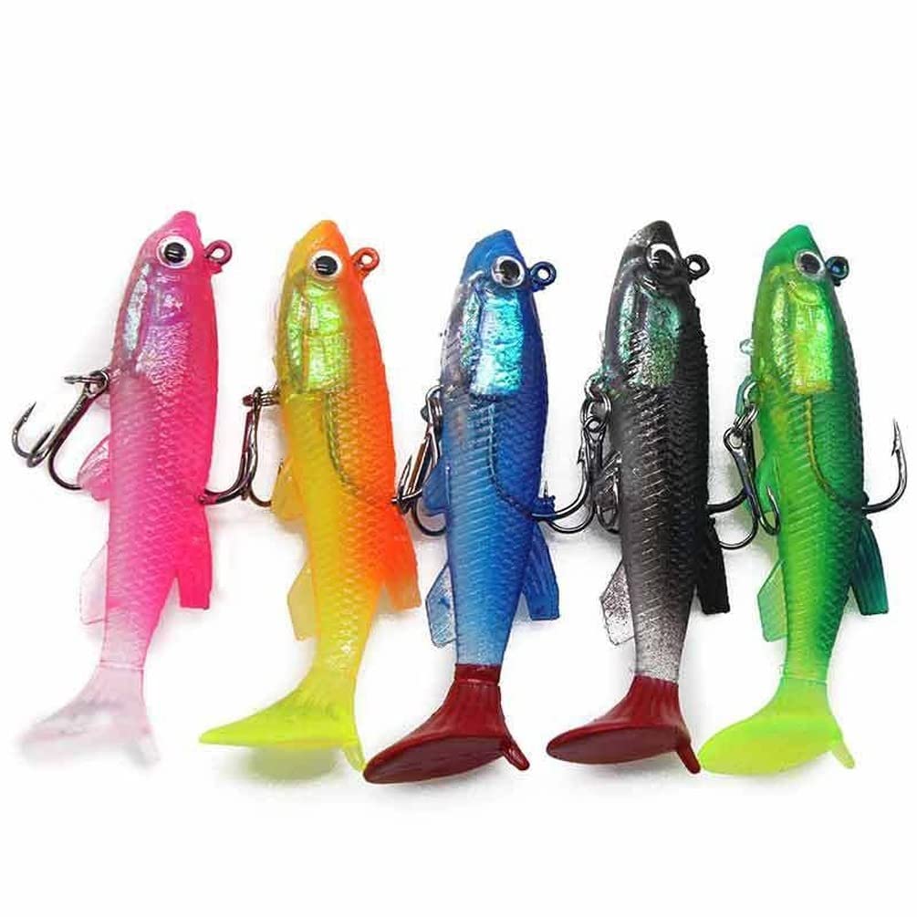 5pcs Fishing Soft Lures Artificial Bionic Swimming Lures 8cm/3.15'' 12g Crankbait Lifelike Soft Baits Swimbait with Hooks Fishing Tackle Lure