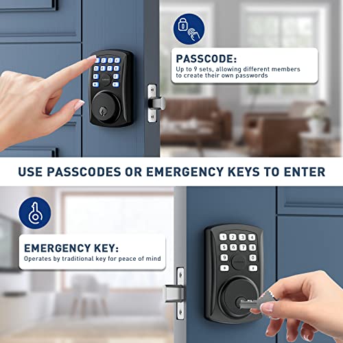 Signstek Keyless Entry Door Lock, Deadbolt Smart Lock, Electronic Keypad Deadbolt for Front Door, Office, Apartment, Easy-Installation, Auto Lock- Matte Black