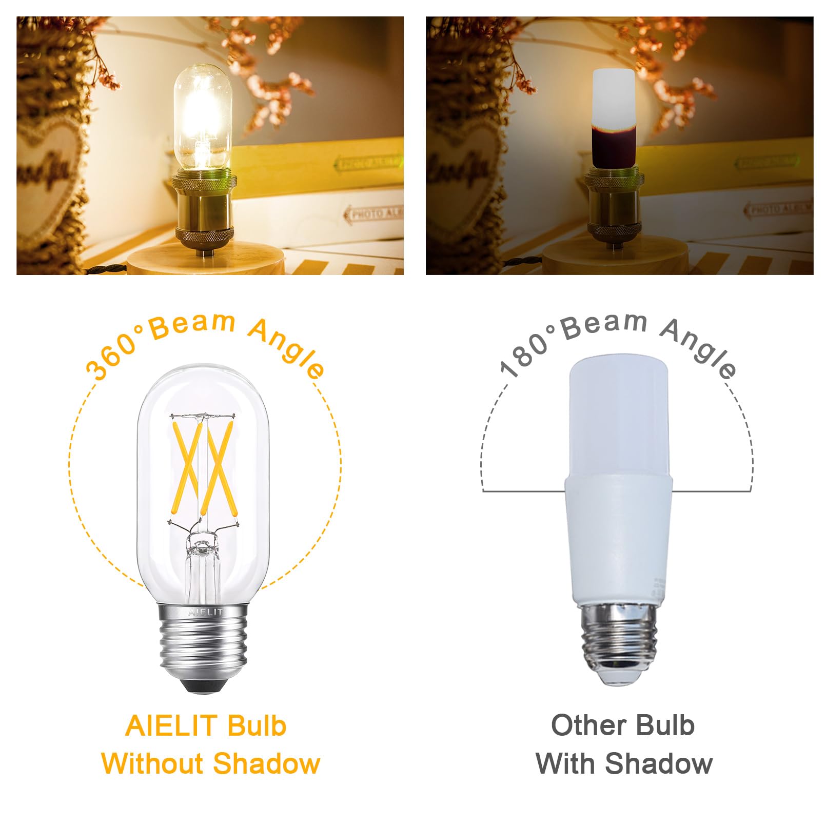 AIELIT 40 Watt Equivalent LED Bulb, E26 Base, Energy Efficient 4W, Soft Warm White 3000K Dimmable 400lm Tubular T14 T45 Edison LED Light Bulbs for Pendant Sputnik Vanity Chandeliers Ceiling, 4 Pack