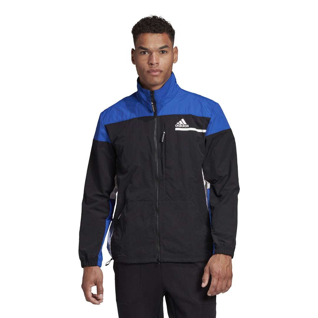 adidas mens Z.N.E. Track Top Woven Black/Team Royal Blue Large
