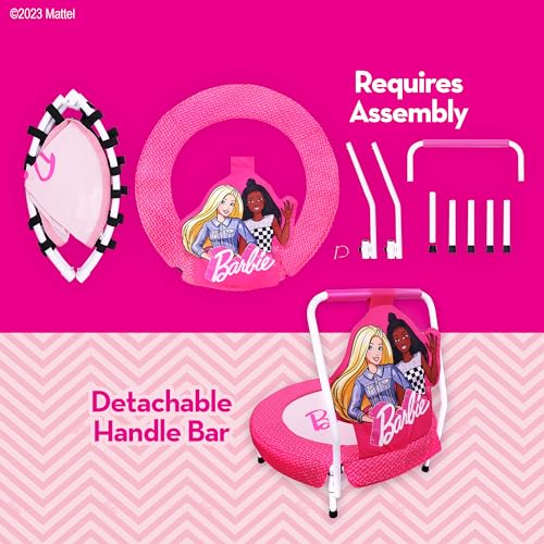 Barbie Hearts Mini Trampoline, Indoor Kids Trampoline for Toddlers with Handle, Featuring Barbie and Friends