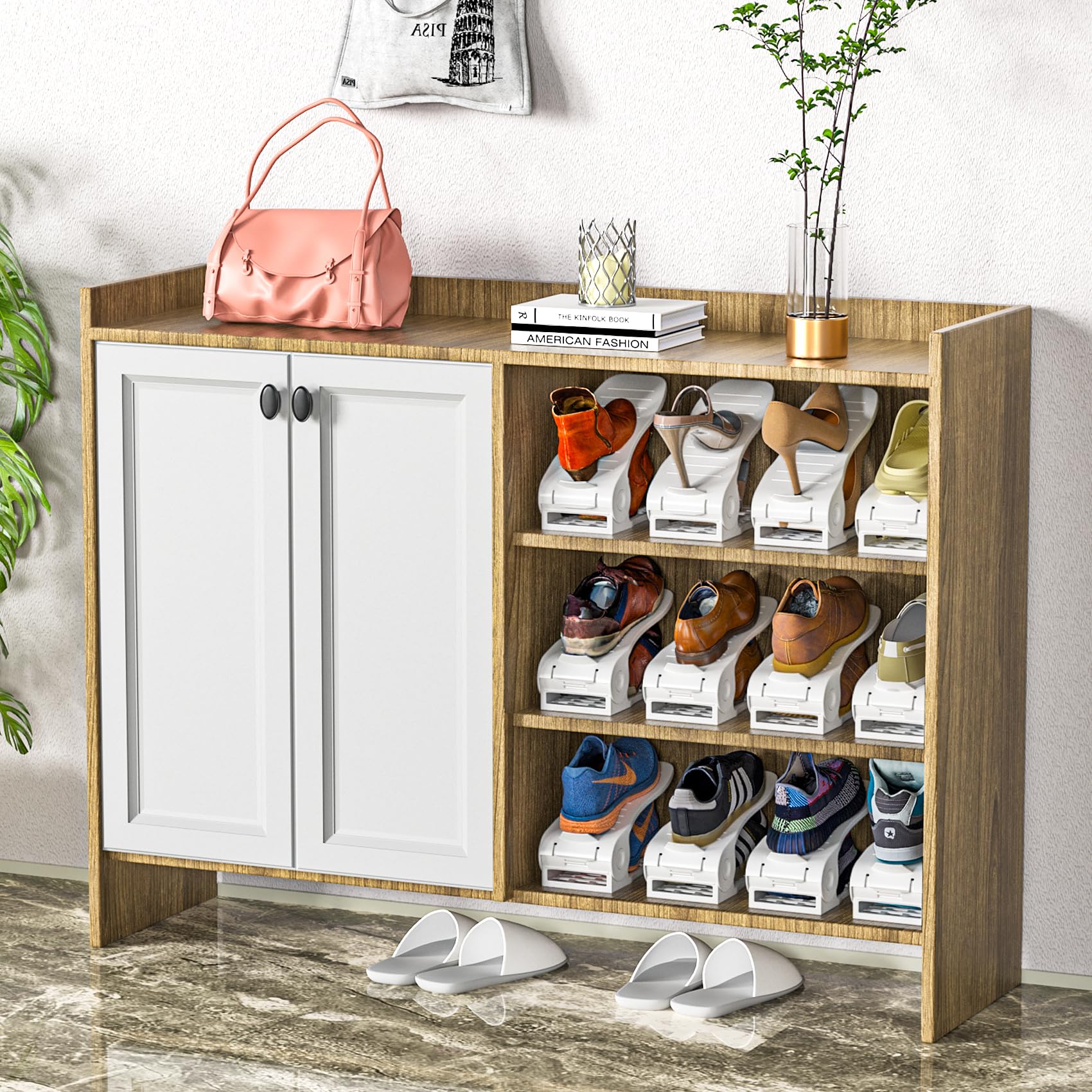Neprock Shoe Slots Organizer for Closet,16 Pack Upgraded Thickned Shoe Storage Space Saving Shoe Rack, Closet Shoe Organizer Shoe Holder Shoe Stackers for Closet Organization(White)