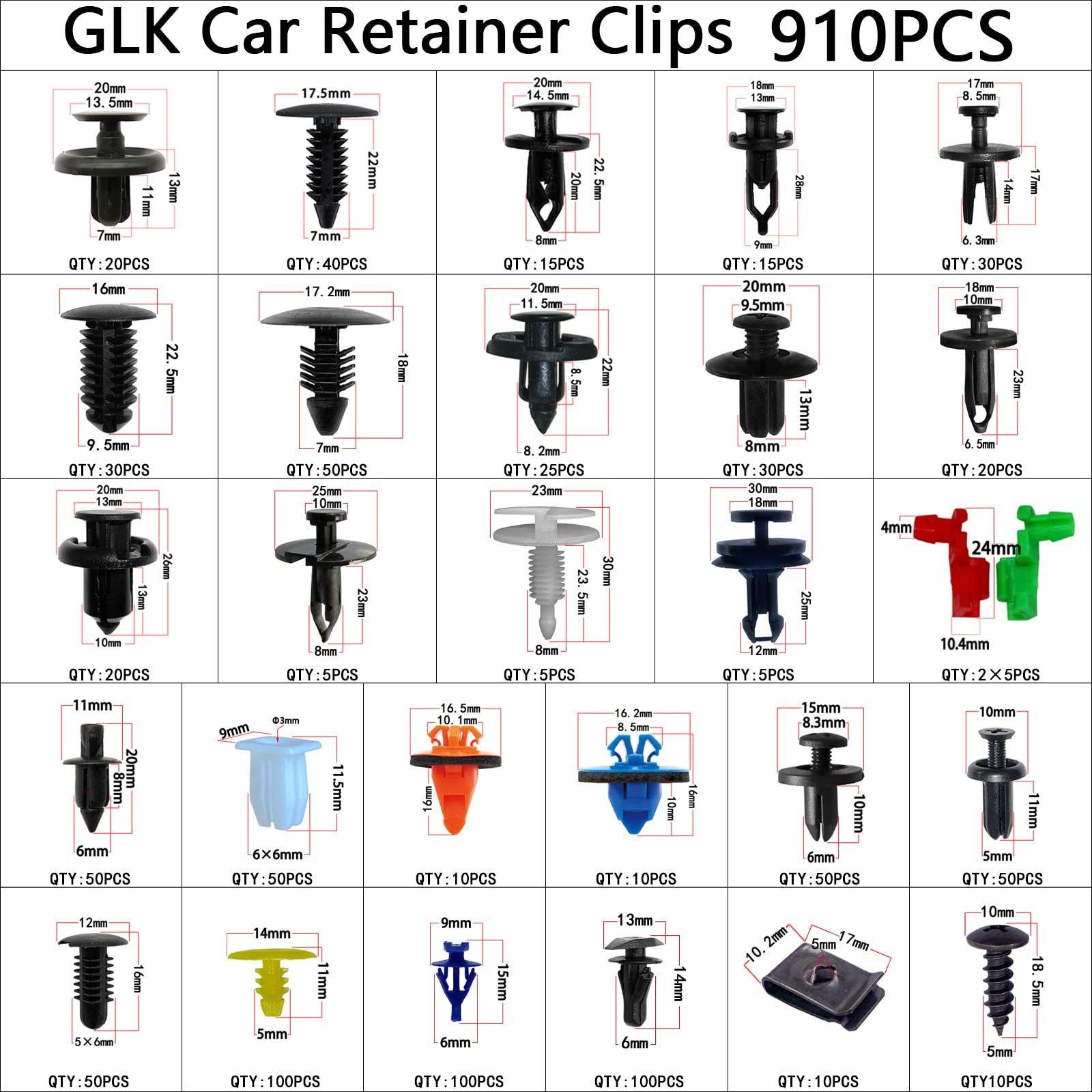 910Pcs Car Push Retainer Clips Plastic Fasteners Removal Kit with 27 Most Popular Size Nylon Plastic Bumper Rivets Door Panel Clips for Toyota GM Ford Honda Chrysler Blue
