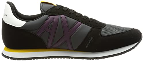 A|X Armani Exchange Men's Texturized Suede & Mesh Logo Sneaker, Black/Iron, 12