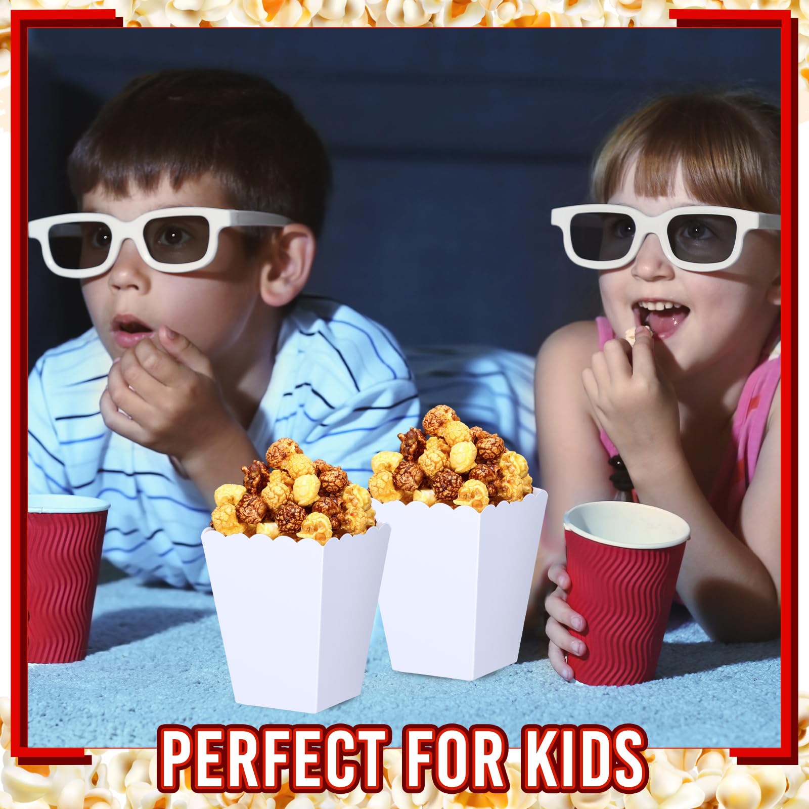 RattanView 24 Pcs White Mini Popcorn Boxes Plastic Popcorn Containers for Movie Theater Decorations Theme Party Night Supplies Carnivals Fundraisers Birthday Wedding, 3.46 x 2.28 x 4.33 Inches