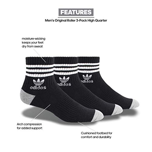 adidas Originals Men's Originals Roller 3-Pack High Quarter, Black/White/Heather Grey, Large