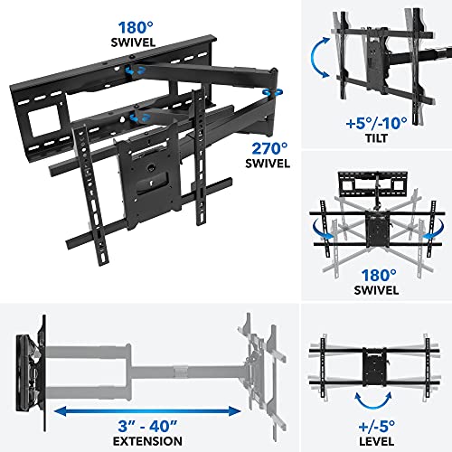 Mount-It! Long Arm TV Mount, Full Motion Wall Bracket with 40 inch Extension Articulating Arm, Fits Screen Sizes 42, 47, 50, 55, 60, 65, 70, 75, 80 Inch, VESA 800x400mm Compatible, Holds up to 110 lbs