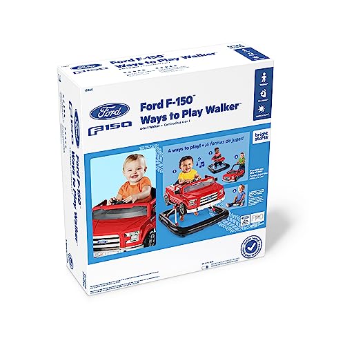 Bright Starts Ford F-150 4-in-1 Red Baby Activity Center & Push Walker with Removable Interactive Steering Wheel -Toy, 6 Months and up