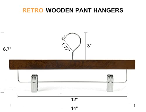 Amber Home Walnut Wooden Pants Skirts Hangers 24 Pack, Solid Wood Trousers Bottom Hanger with 2-Adjustable Clips, Clip Hangers for Slacks, Jeans, Shorts (Walnut, 24)