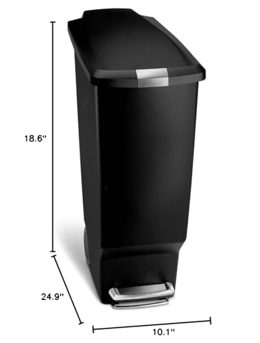 TRoMI 40L/10 Gallon Slimline Plastic Step Trash Can with Built-in Wheels (Black), SLP2-OGT