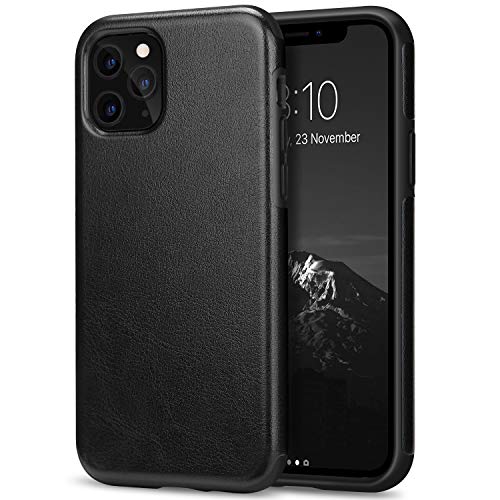 TENDLIN Compatible with iPhone 11 Pro Max Case Premium Leather TPU Hybrid Case (Black)