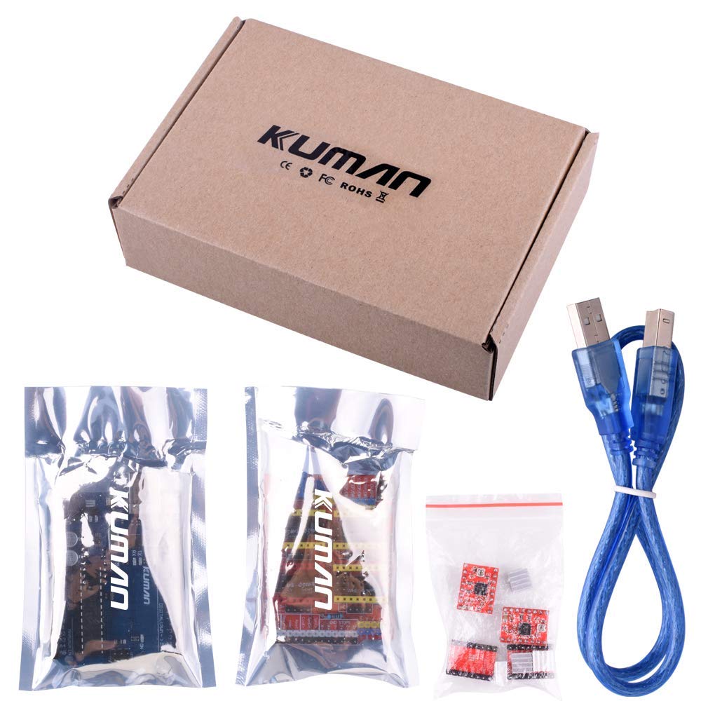 kuman CNC Shield Expansion Board V3.0 +UNO R3 Board + A4988 Stepper Motor Driver with Heatsink for Arduino Kits K75 (CNC Shield+UNO R3+Stepper Motor) (K75-CNC-UK), Red Blue