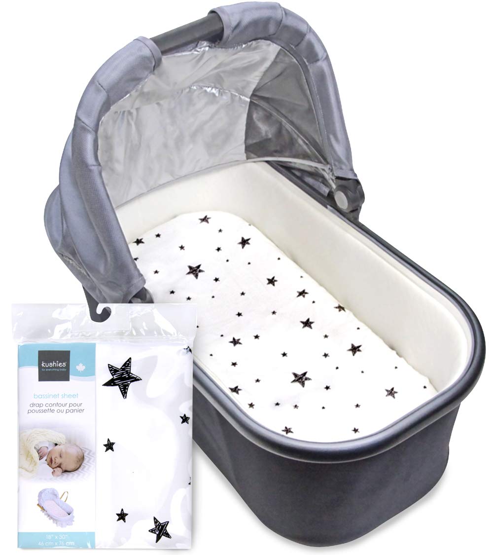 Kushies Baby Fitted Bassinet Sheets - 30 x 18 x 2 Bassinet Mattress Mini Crib Sheets - B&W Scribble Stars Bassinet Cover Mini Crib Mattress - Mattress for Playpen Carriage Pad Fitted Sheet Flannel, Scribble Stars Black & White