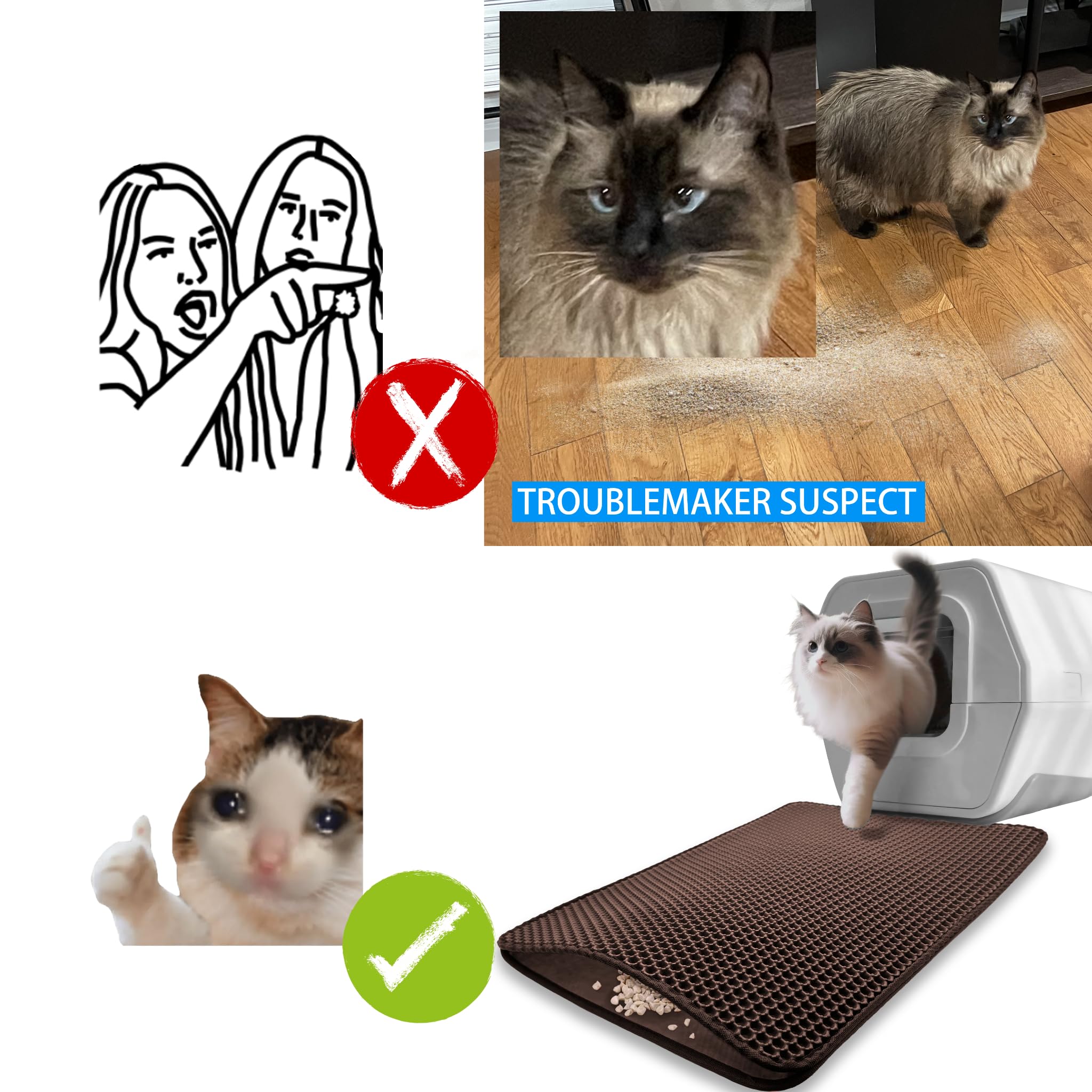 HTTMT- (23x17 inch) Pet Supplies Cats Litter & Housebreaking 58X43 Brown Cat litter Mat Double Layer Pad Trapper Folding Pad EVA Foam Rubber