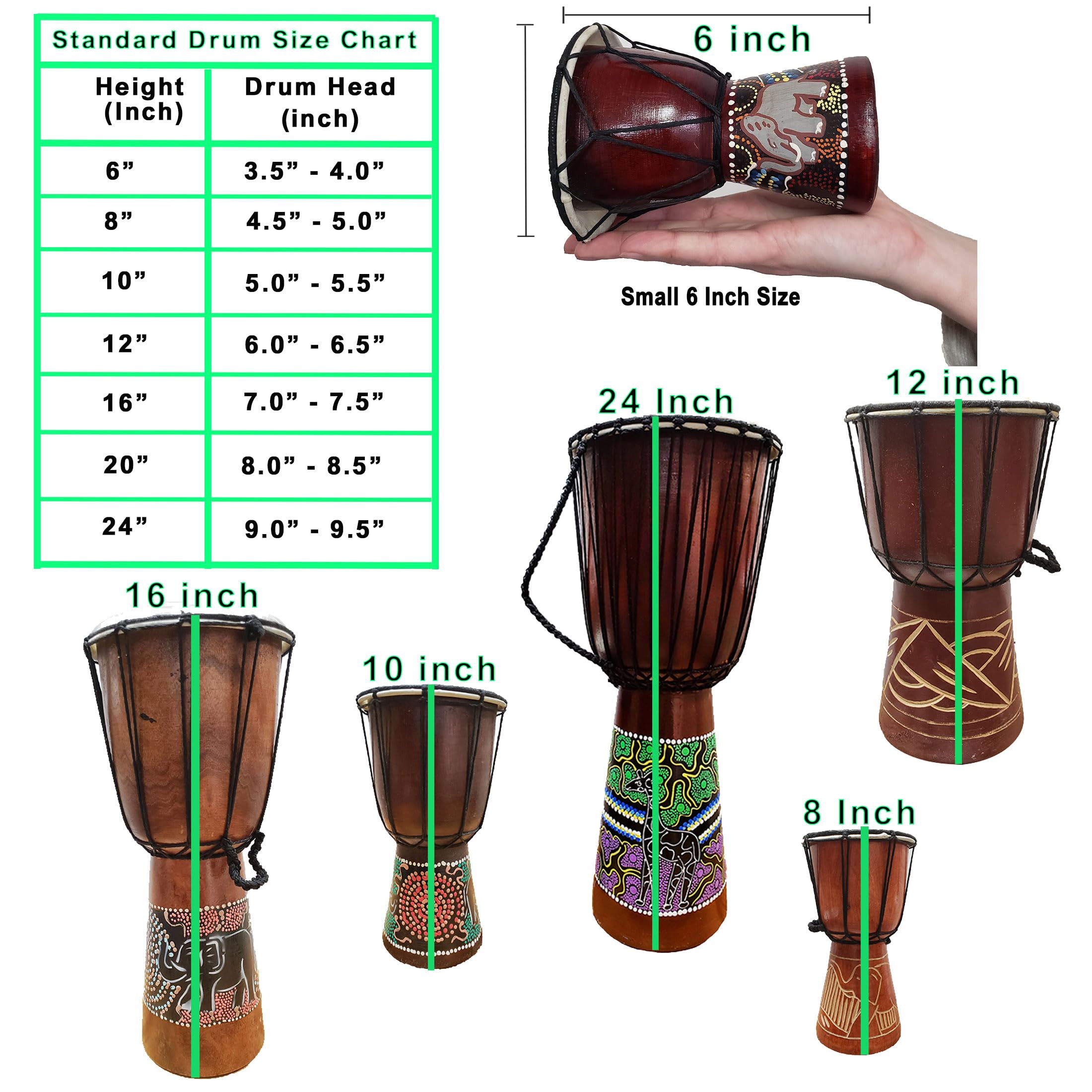 Djembe Drum Carved Bongo African inspired music also a unique gifting idea. Carver Abstract Elephant Giraffe Turtle. (24 Inch, Abstract)