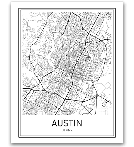 Austin Map Print City Maps of Austin Art Print Map Poster Texas Map Texas Black White Map Wall Art Map Modern Minimalist Wall Art Scandinavian Art City Map Poster 8x10 Unframed Wall Print