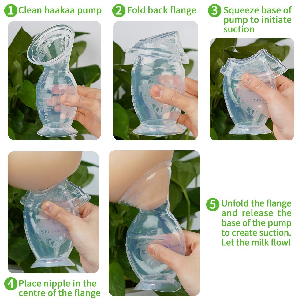 Haakaa Silicone Breast Pump with Suction Base and Flower Stopper 100% Food Grade Silicone BPA PVC and Phthalate Free (5oz/150ml) (Blue)