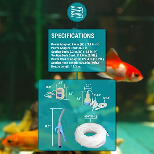 TERA PUMP Automatic Electric Water Replacement Pump, Submersible Water Pump for Gravel Cleaner, Fish Tank Water Changer Sand Washer with Filter & 50 ft Hose (Up to 8 Liters per Min)