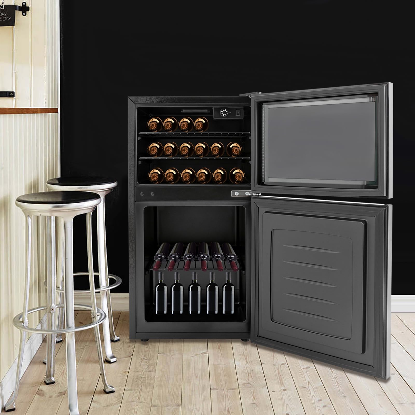 KOLHGNSE Wine Fridge Dual Zone,30 Bottles Wine Cooler Refrigerator Chiller,Fast Cooling Quiet Low Vibration - Chiller for Kitchen,Home Bar,for Red White Wine Champagne