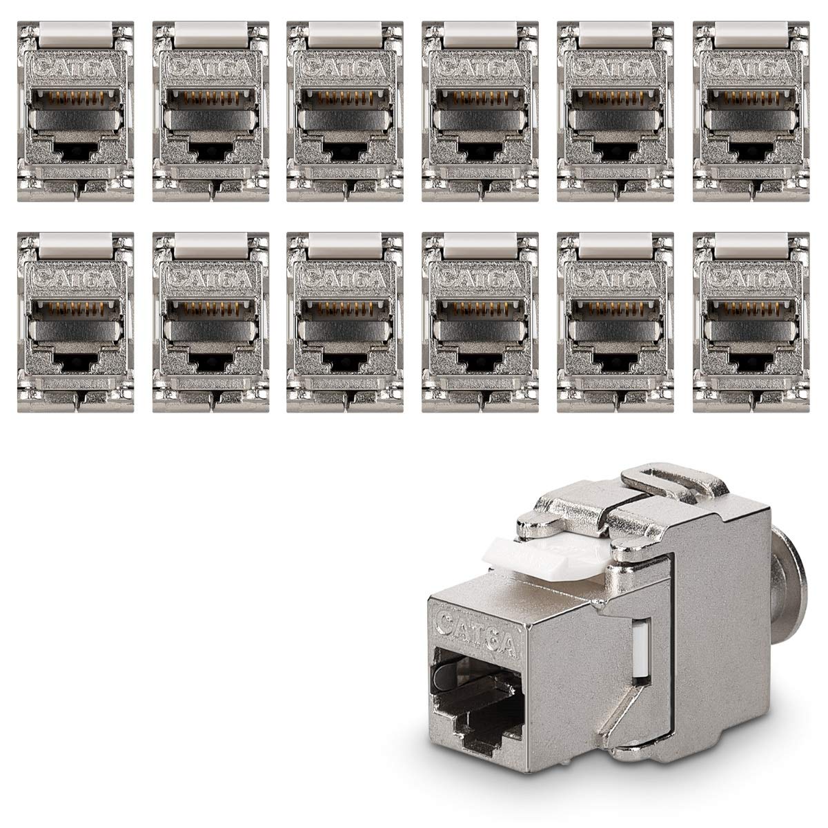 kwmobile Keystone Module Jacks - 12 Piece CAT6A Shielded Keystone Jack RJ45 Cat 6A Ethernet Module 10 Gbit with Shielded Metal Housing