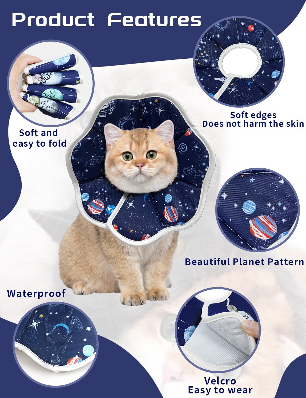 SUSWIM Cute,Soft Cat Recovery Collar,Adjustable Pet Cat Cone Collar,Pet Neck Donut Protective Recovery Cone for Cat-Comfortable Lightweight Elizabethan Collar for Kitten Prevent from Lick Wound