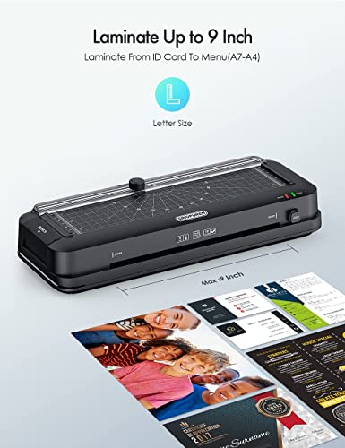 Sinopuren Laminator Machine and Laminating Pouches Bundle, Personal 3-in-1 Desktop Laminating Machine Built-in Paper Trimmer Punch and Corner Rounder, Thermal Laminating Sheets 5Mil 100pack, Clear
