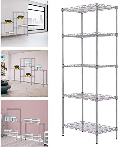 MACRO GLOBE 5-Tier Changeable Assembly Carbon Steel Standing Shelf Units,Heavy Duty Shelving Unit(350 lbs Loading Capacity),Wire Shelving Unit for Home&Kitchen,Size 21.25" x 11.42" x 59.06"(Silver)