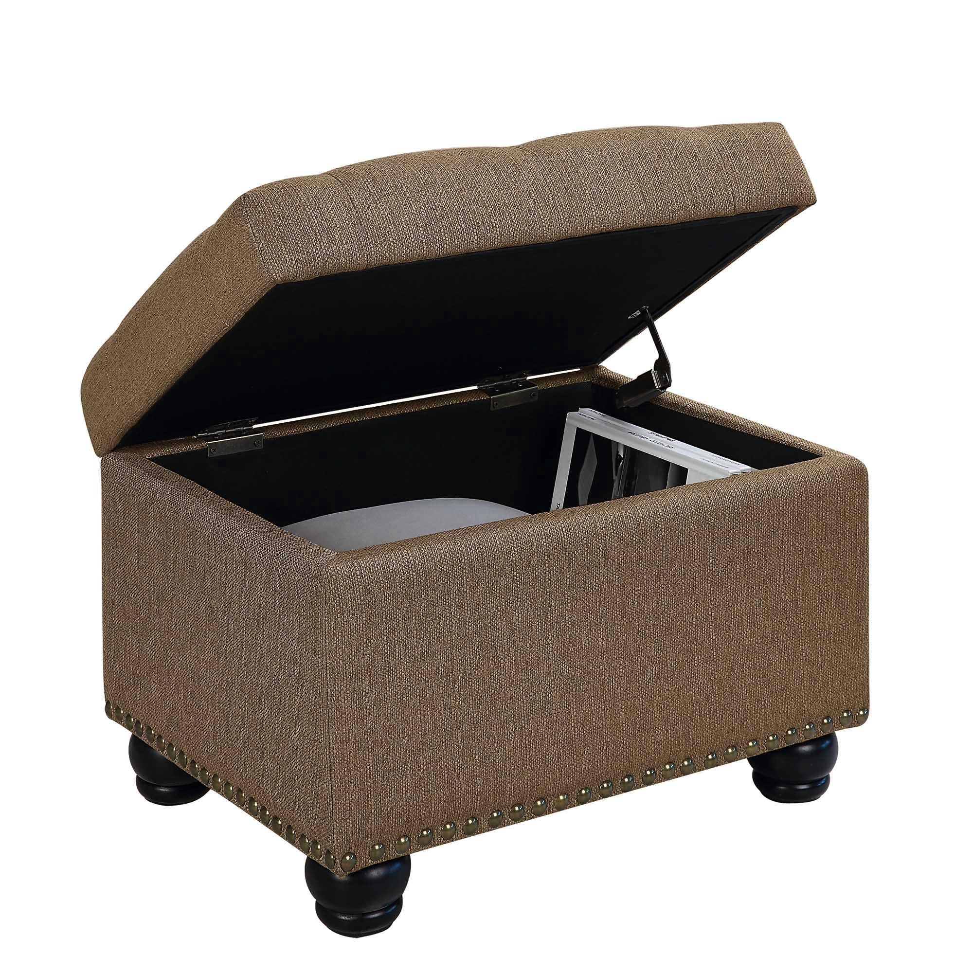 Convenience Concepts Designs4Comfort 5th Avenue Upholstered Storage Ottoman 24" - Contemporary Foot Stool and Seat with Hinged Lid for Living Room, Dining Room, Office, Sandstone Fabric