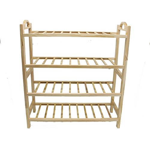 FixtureDisplays® Wood Shoe Rack Flower Plant Display Stand Reading Room Book Cart Storage Organizer 4-Shelf 15918