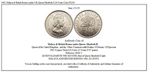 Authentic Ancient Greek Roman Coins & More 1961 Malaya & British Borneo Under UK Queen Elizabeth II 20 Cents Coin i55239