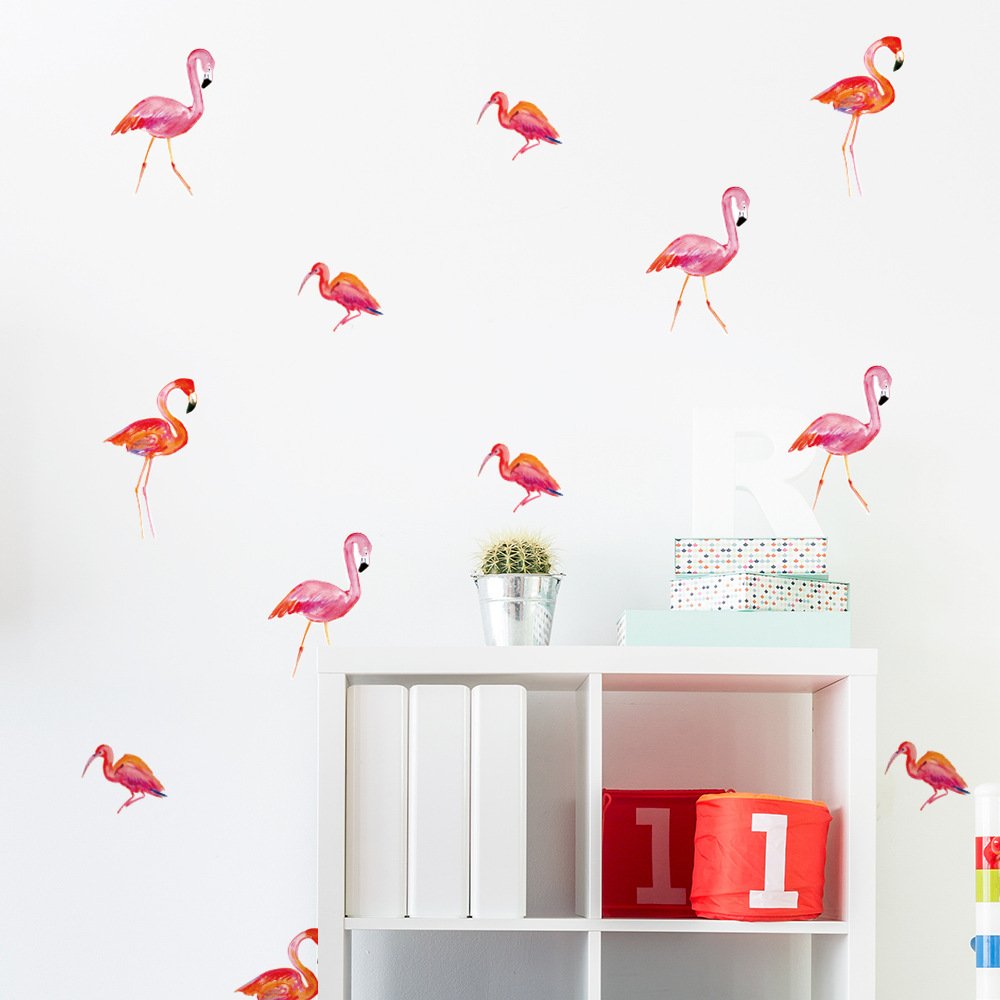 HACASO 24 PCS 2.3 by 3.5 Inches Flamingo Wall Decal Sticker for Home Decor -DIY Home Decor Vinyl Flamingo Nursery Room Wallpaper