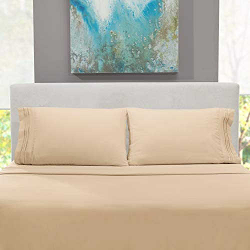Clara Clark Queen Sheets Set, Deep Pocket Bed Sheets for Queen Size Bed - 4 Piece Queen Size Sheets, Extra Soft Bedding Sheets & Pillowcases, Beige Cream Sheets Queen