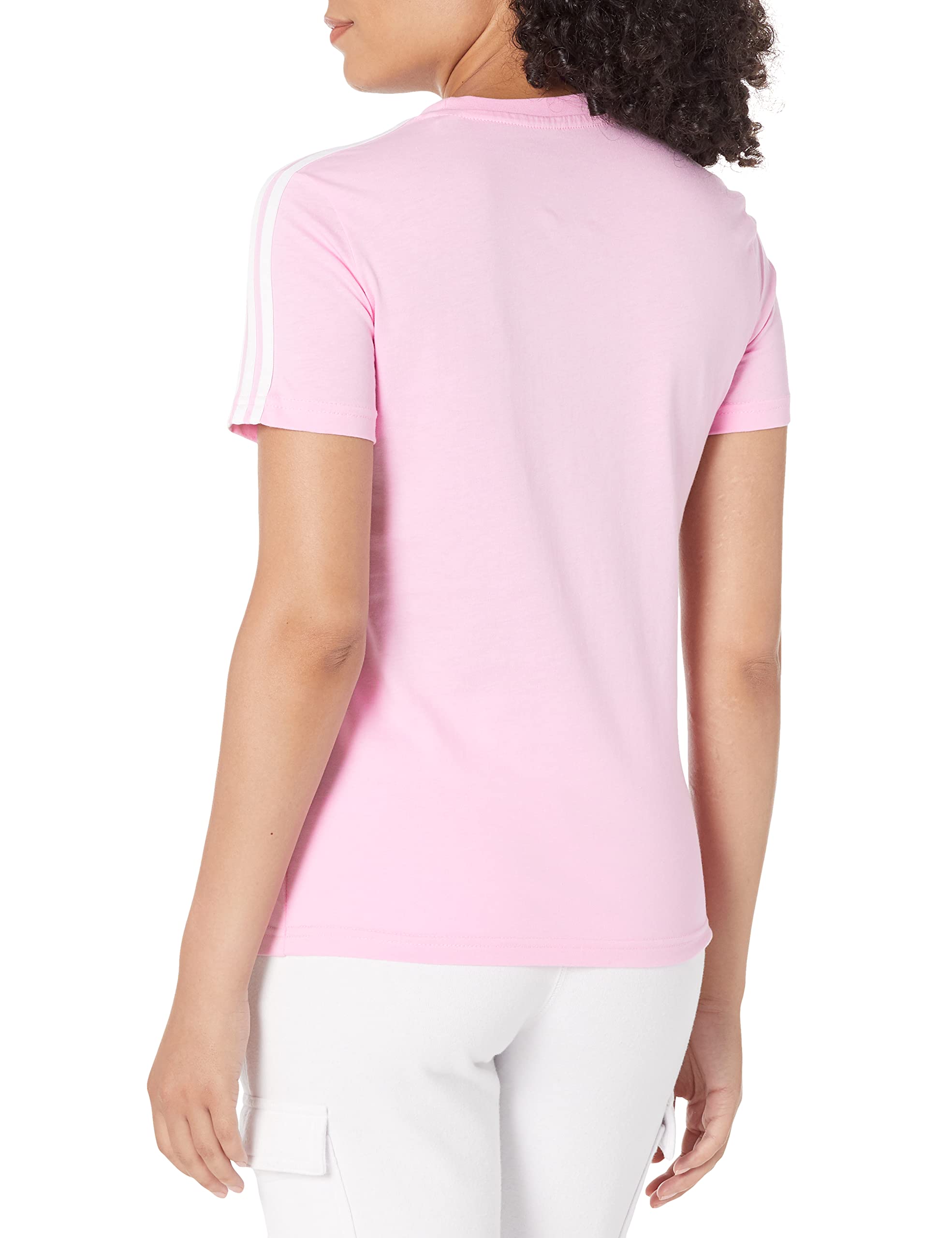 adidas Women's Loungewear Essentials Slim 3-Stripes Tee, Pink/White, X-Small
