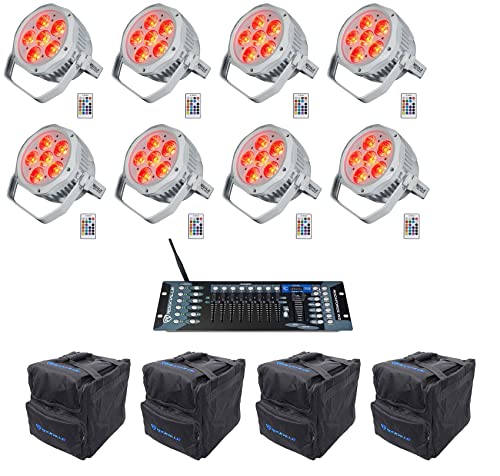 8) Rockville Best PAR H2O White Water Resistant Lights+Bags+Wireless DMX Control