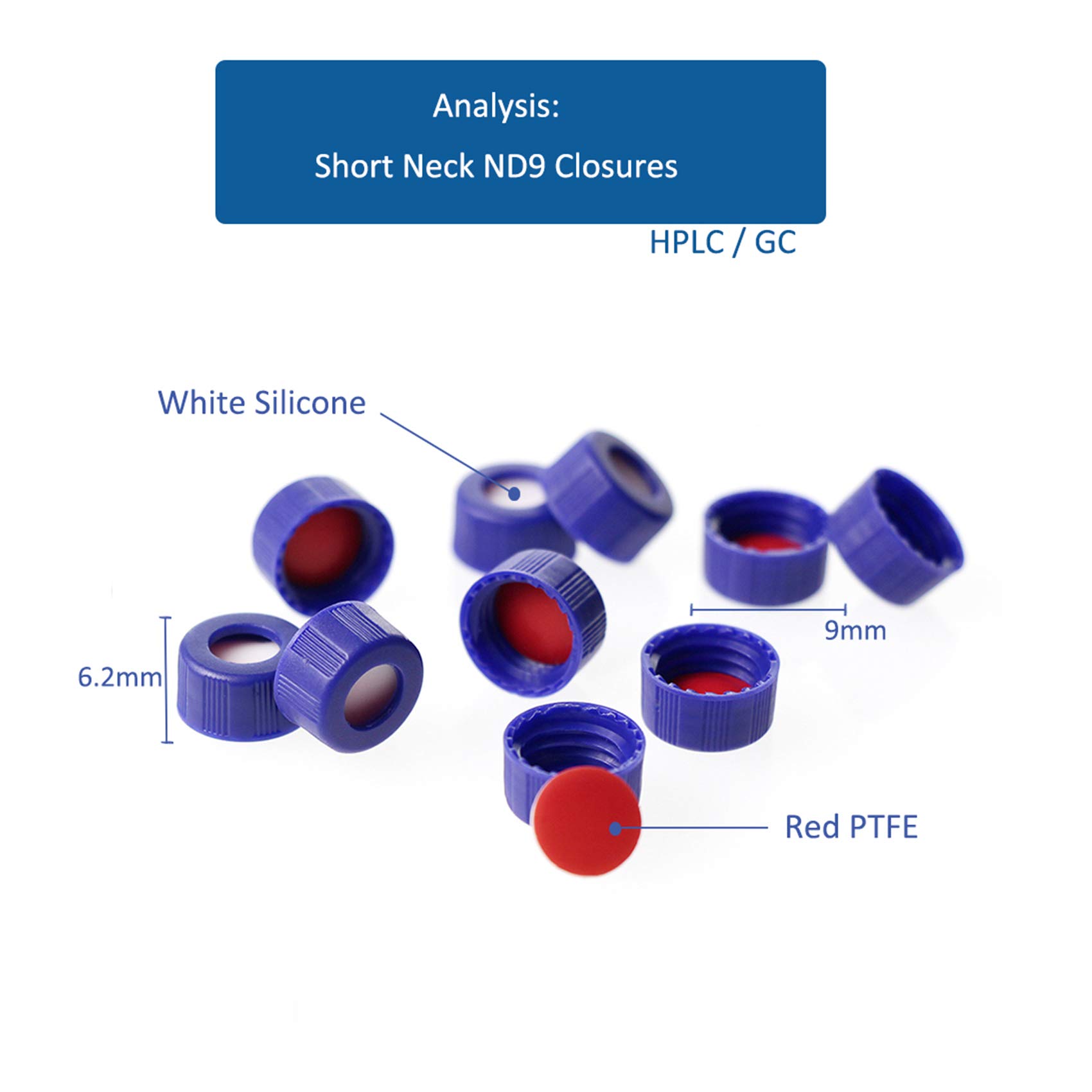 ALWSCI 2 ML 9 mm HPLC Vial,Clear Autosampler Vial, Borosilicate Sample Vial with Graduation, 9-425 Type Screw Threaded Vial, Blue Screw Cap with Hole, Red PTFE&White Silicone Septa, 100 of Pack